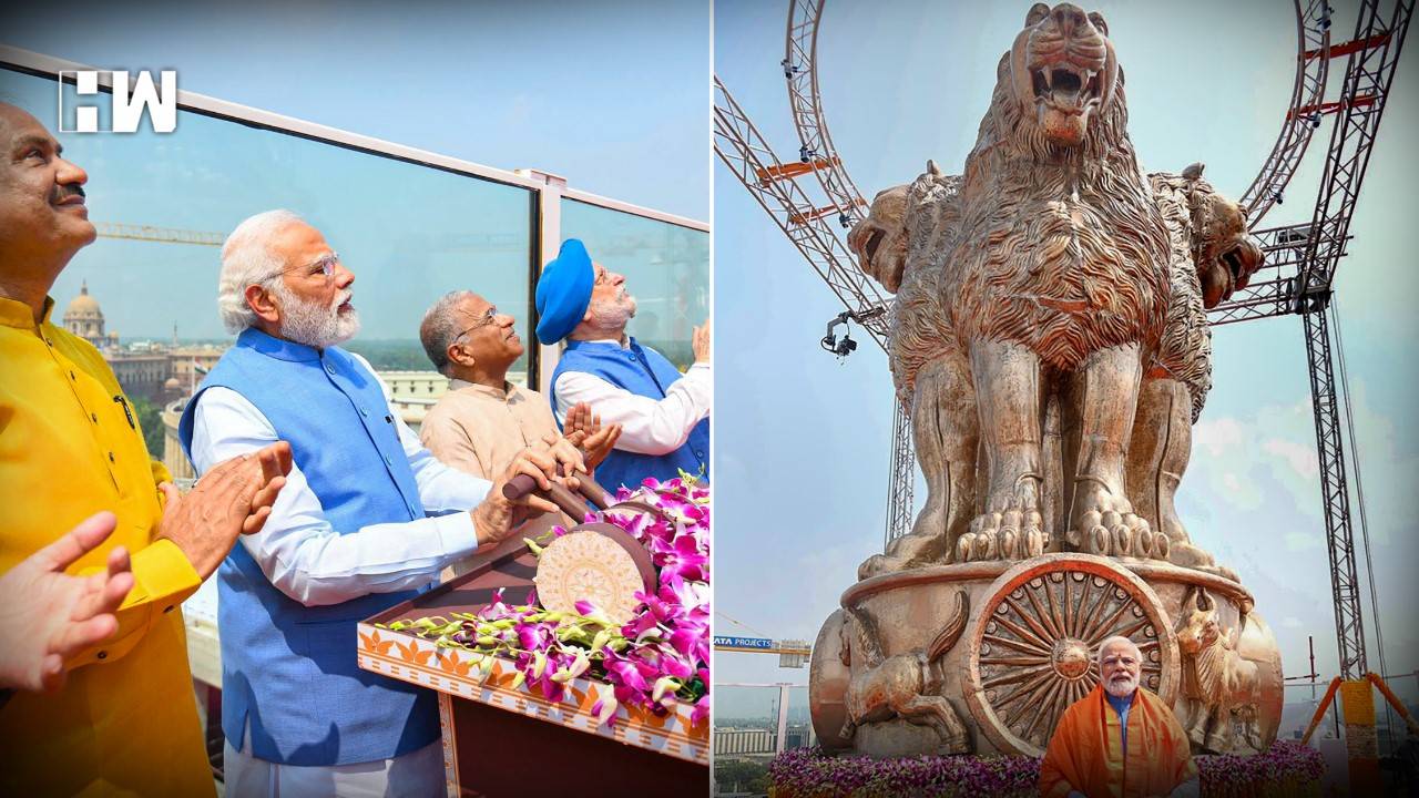 Watch: PM Modi Unveils 9,500 Kg Bronze National Emblem Cast On New ...